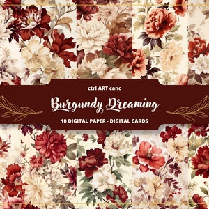 Burgundy Journal Digital Paper, Junk Journal Paper, Scrapbooking Paper ...