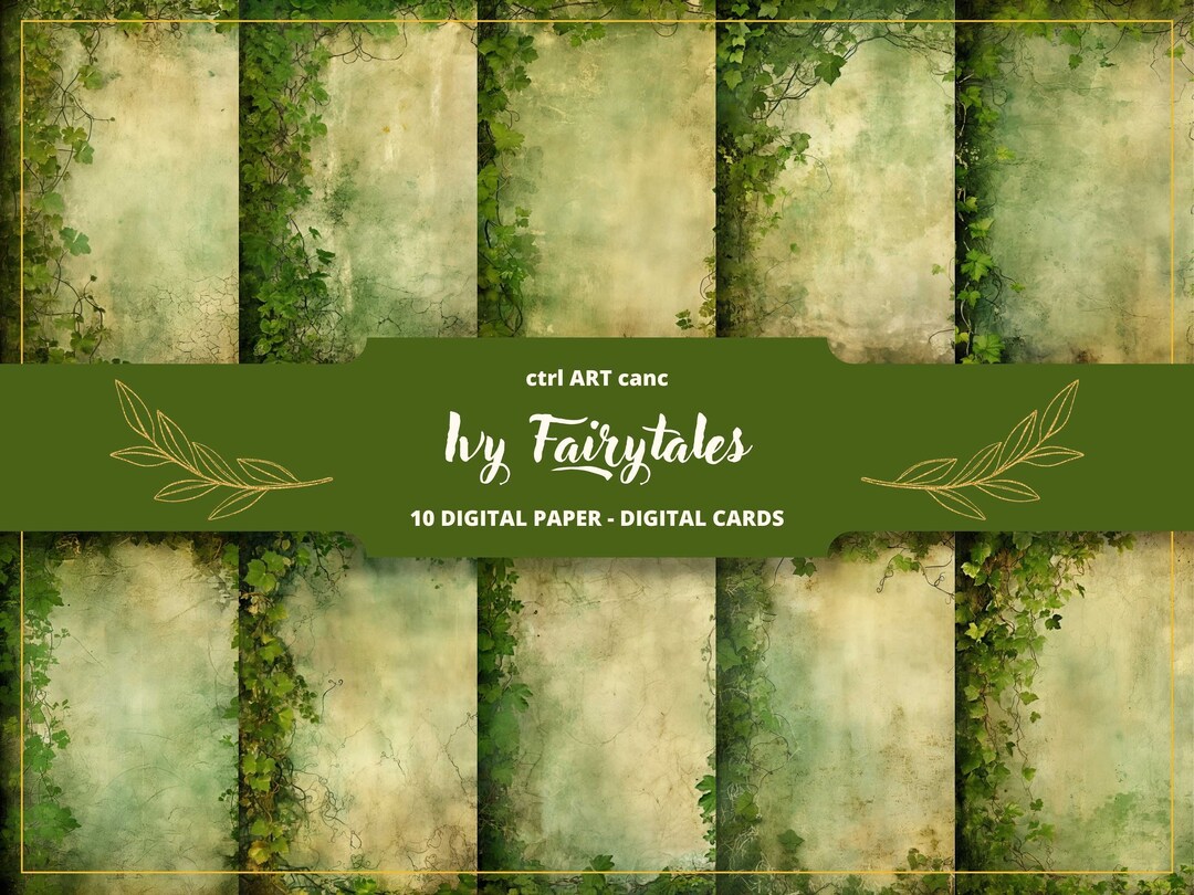 Ivy Fairytales Digital Paper, Whimsical Green Junk Journal Page ...