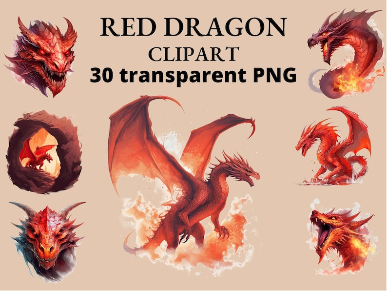 30 Red Dragon Clip Art Dragon Clipart Fantasy Clipart - Etsy