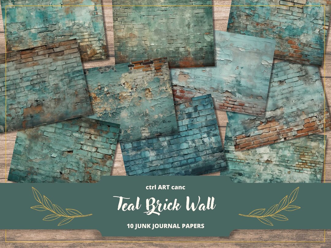 Brick Wall Texture Junk Journal Paper Teal Scrapbook Digital Paper for ...