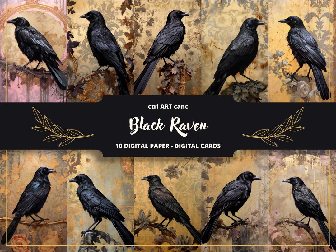 Black Raven Printable, Black Raven Digital Paper, Junk Journal Kit ...