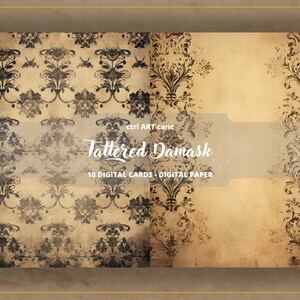 Tattered Damask Digital Paper, Vintage Wallpaper, Junk Journal Page ...