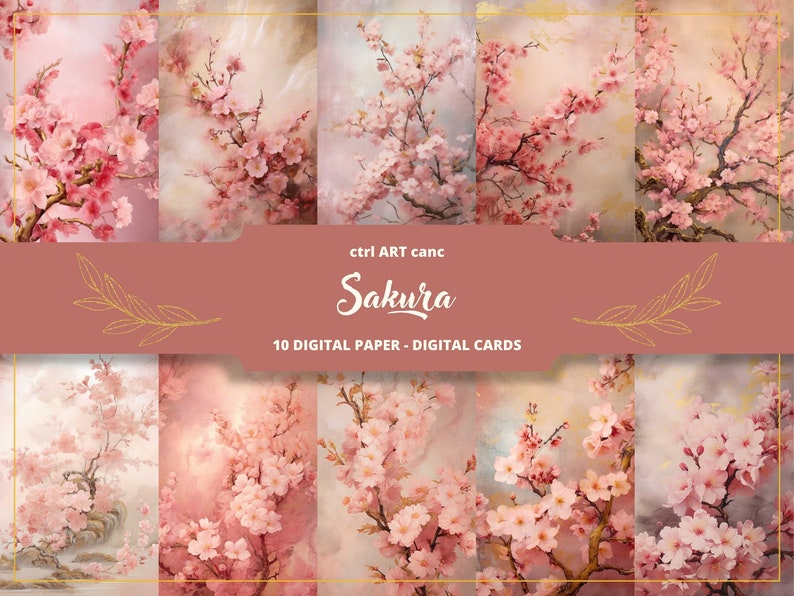 Sakura Art Printable Sakura Digital Paper Cherry Blossom - Etsy
