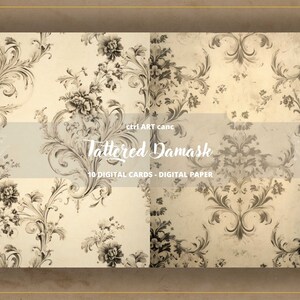 Tattered Damask Digital Paper, Vintage Wallpaper, Junk Journal Page ...