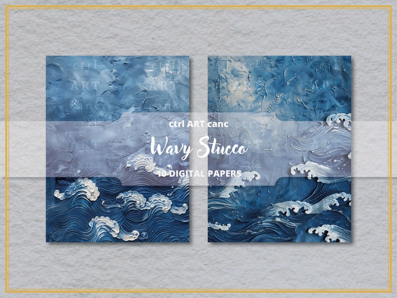 Hokusai Wavy Stucco Digital Paper: Blue Junk Journal Kit (digital ...