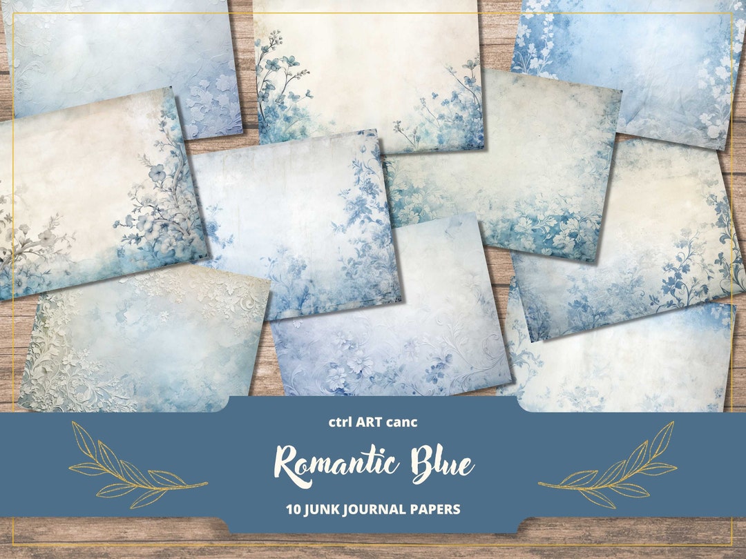 Blue Junk Journal Papers for Scrapbook Paper Background Printable ...