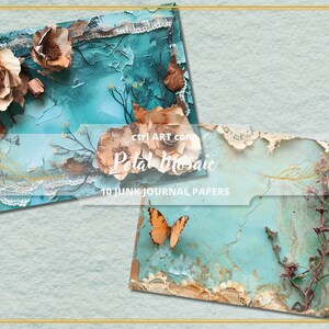 Floral Teal Collage Journal Kit Abstract Lace Background Floral ...