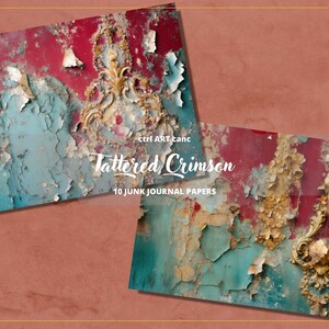 Tattered Red Digital Paper Red Journal Paper for Junk Journal Printable ...