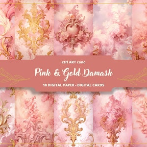 Tattered Pink and Gold Damask Printable, Pink & Gold Paper, Journal Kit ...