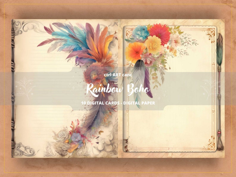 Rainbow Boho Printable Boho Digital Paper Feather Digital - Etsy