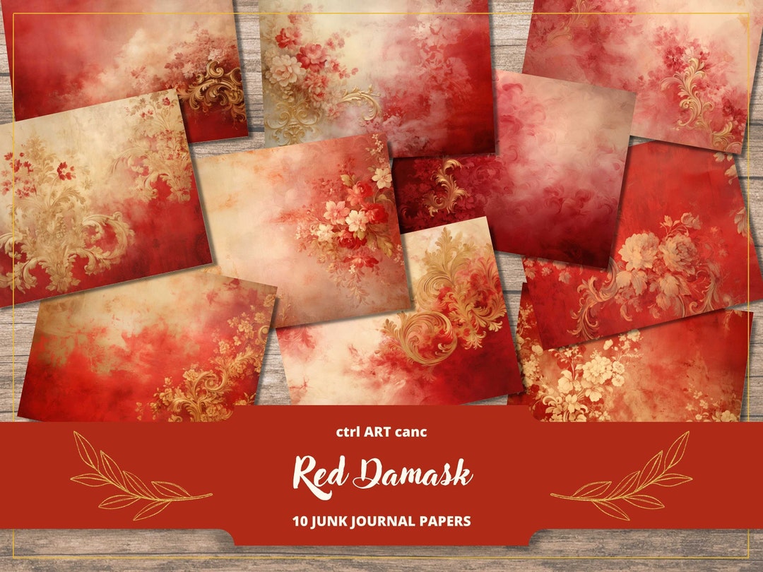 Red Journal Paper Junk Journal Paper Red Damask Printable Paper for ...