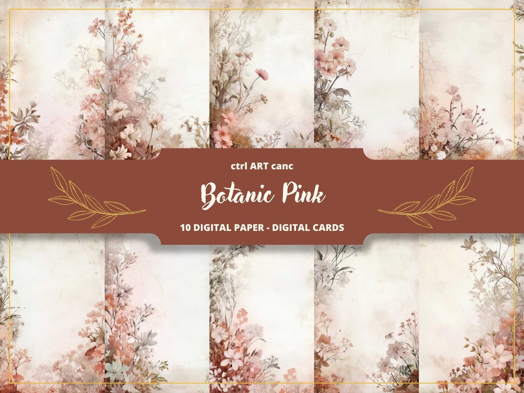 Botanic Pink Digital Paper, Floral Paper, Invitation Paper, Digital ...