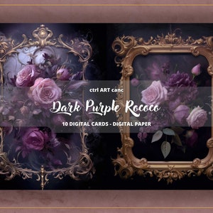 Dark Purple Rococo Roses Printable, Dark Rose Printable, Journal Kit ...