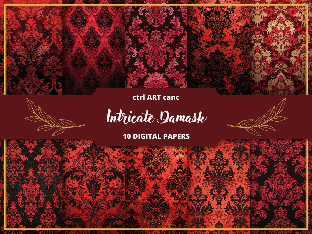 Red Damask Digital Paper Damask Printable Paper Damask Pattern Damask ...