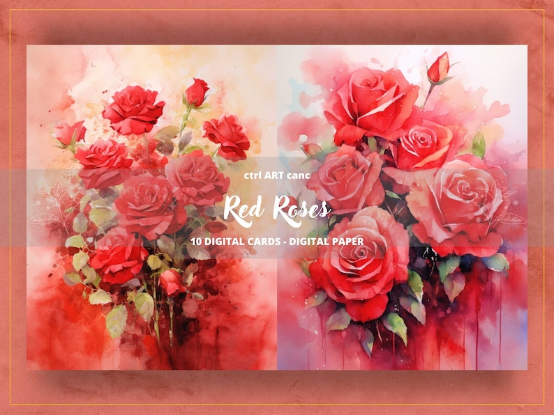 Red Roses Bouquet Printable Watercolor Red Roses Digital - Etsy