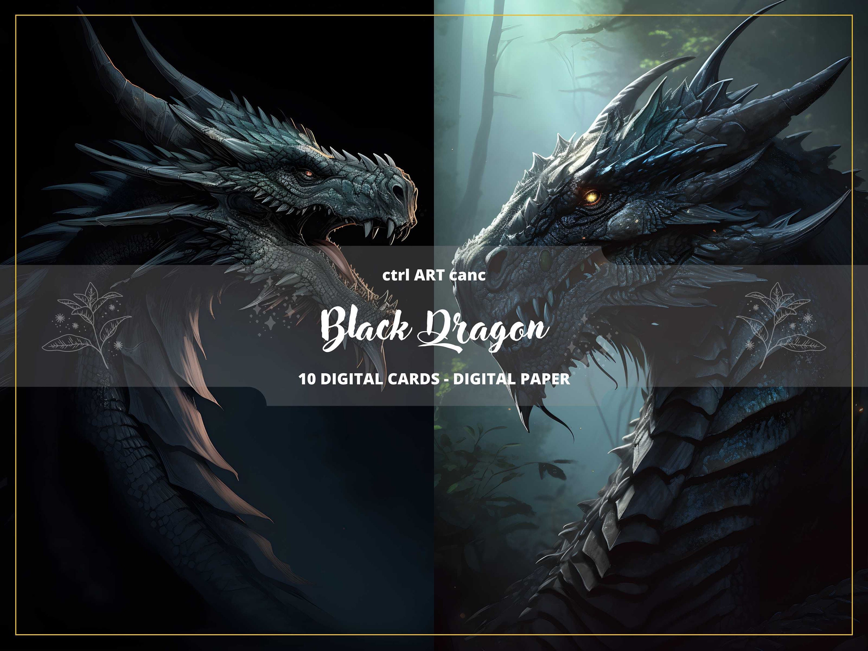 10 Black Dragon Digital Paper Black Dragon Cards Evil - Etsy
