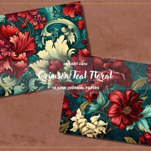 Red Floral Junk Journal Kit Printable Floral Paper Red Paper for ...