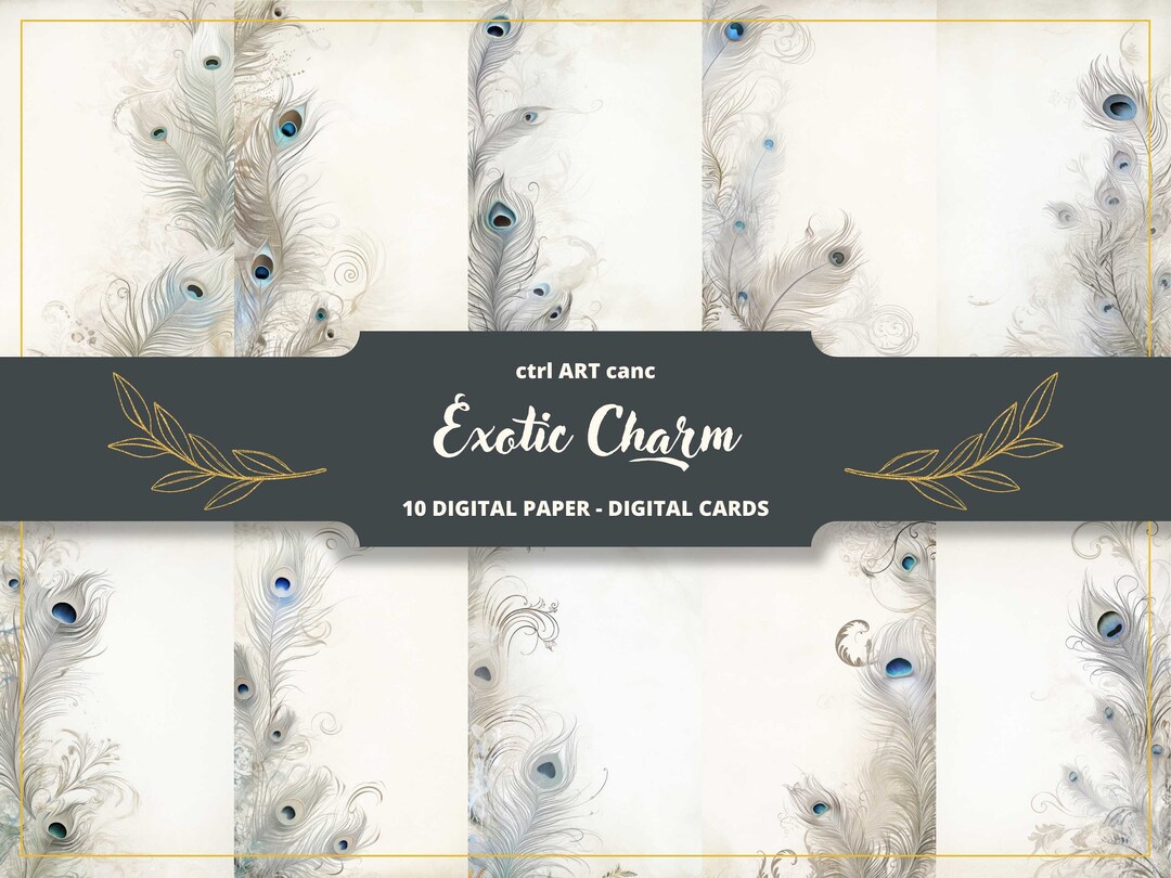 Exotic Charm Digital Paper, Peacock Feather Paper, Digital Paper, Old ...