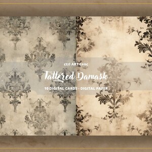 Tattered Damask Digital Paper, Vintage Wallpaper, Junk Journal Page ...