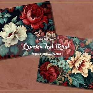 Red Floral Junk Journal Kit Printable Floral Paper Red Paper for ...