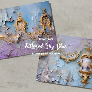 Tattered Blue Digital Paper Blue Journal Paper for Junk Journal ...