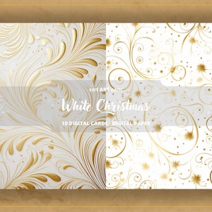 Christmas Digital Paper for Christmas Wrapping Gold Paper White Digital ...