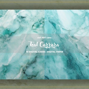 Teal Marble Digital Paper Carrara Marble Printable Paper for Junk ...