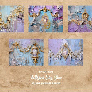 Tattered Blue Digital Paper Blue Journal Paper for Junk Journal ...