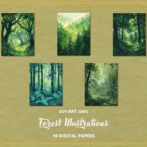 Forest Illustration Digital Paper Forest Printable Paper Forest ...