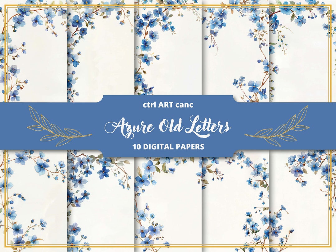 Blue Letter Paper Floral Letter Kit Blue Watercolor Background Floral ...