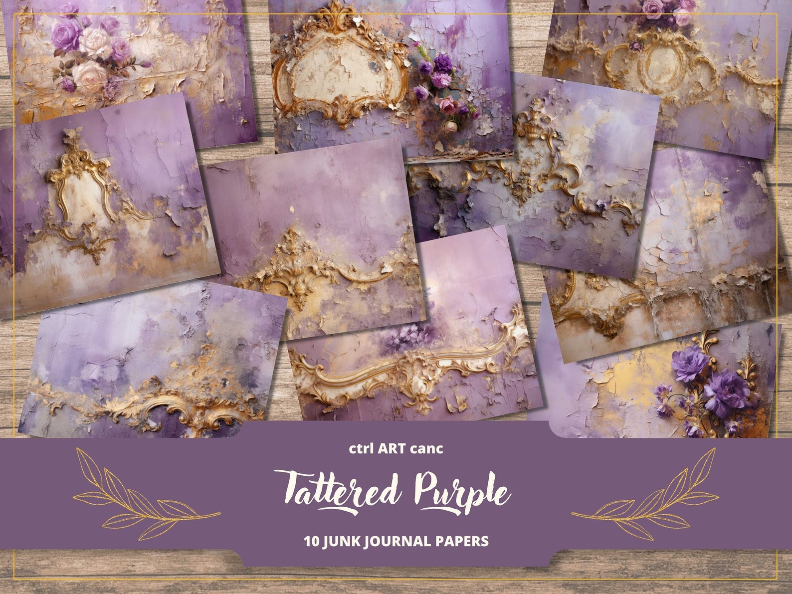 Tattered Purple Digital Paper Purple Journal Paper for Junk Journal ...