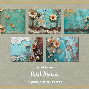 Floral Teal Collage Journal Kit Abstract Lace Background Floral ...