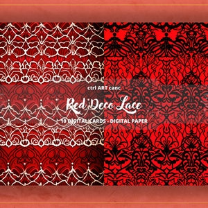 Red Deco Digital Paper Red Lace Paper for Scrapbook Junk Journal Paper ...