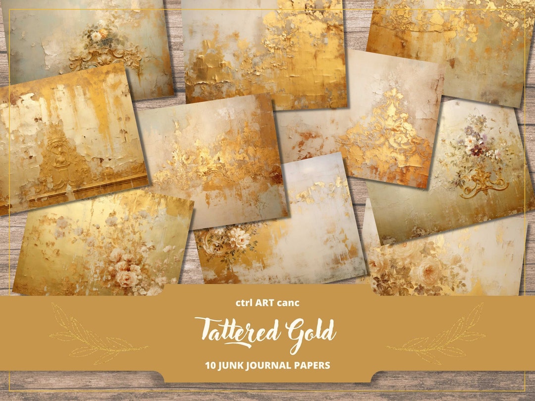 Tattered Gold Digital Paper Gold Journal Paper for Junk Journal ...
