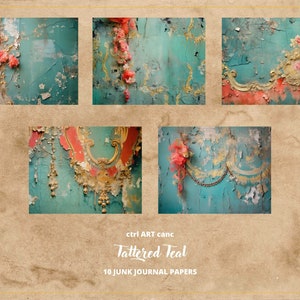 Tattered Teal Digital Paper Teal Journal Paper for Junk Journal ...
