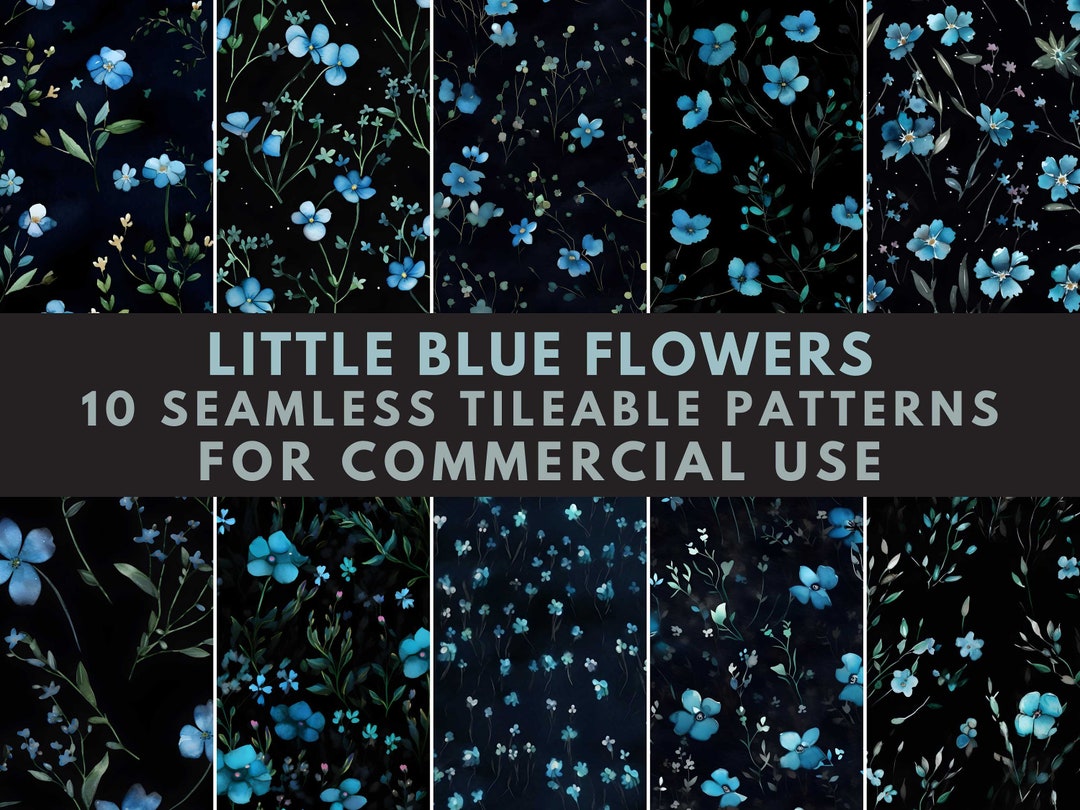 10 Little Blue Flowers Patterns, Commercial Use, Watercolor Flowers ...