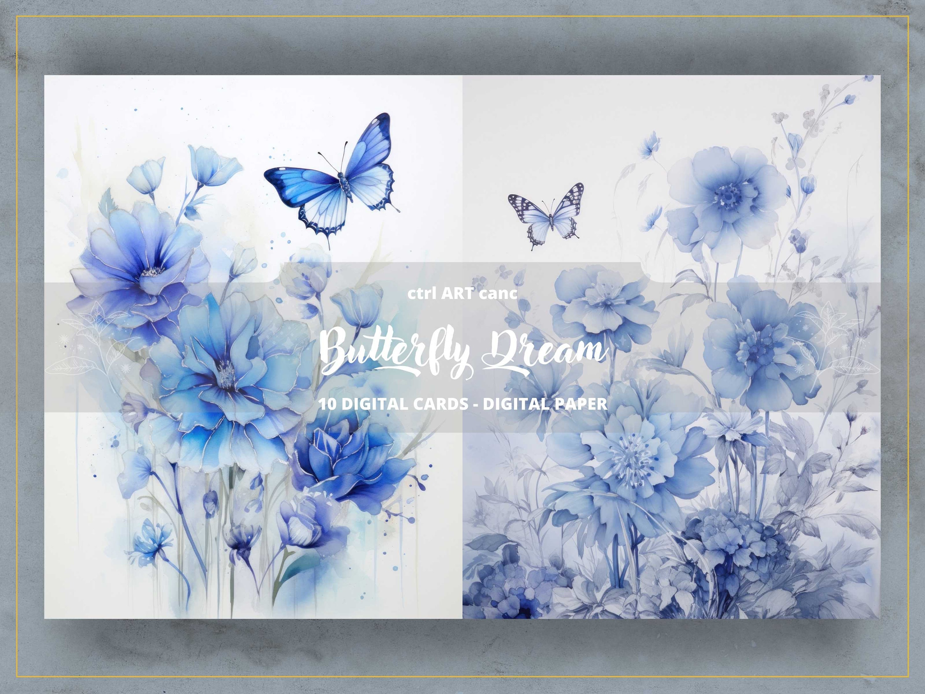Blue Butterfly Floral Digital Paper: Scrapbook & Journal (digital ...