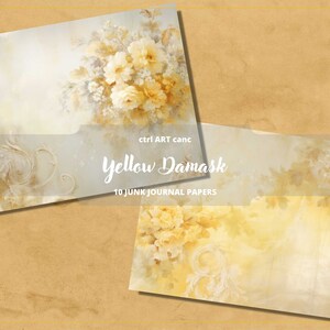 Yellow Journal Paper Junk Journal Paper Yellow Damask Printable Paper ...