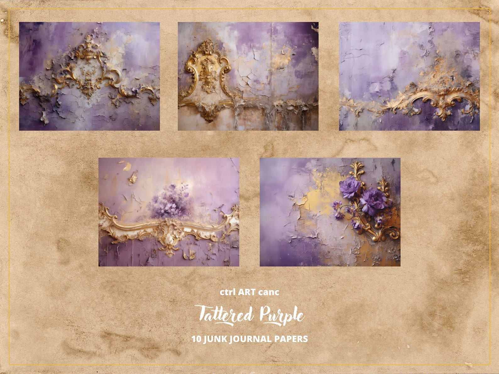 Tattered Purple Digital Paper Purple Journal Paper for Junk Journal ...