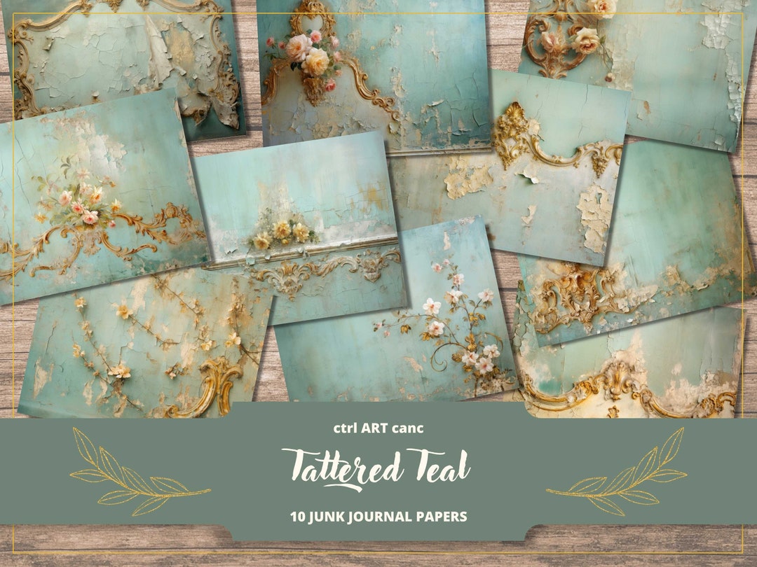 Tattered Teal Digital Paper Teal Journal Paper for Junk Journal ...