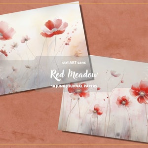 Red Floral Junk Journal Kit Printable Floral Paper Red Paper for ...
