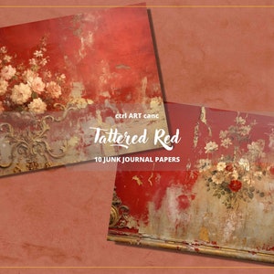 Tattered Red Digital Paper Red Journal Paper for Junk Journal Printable ...