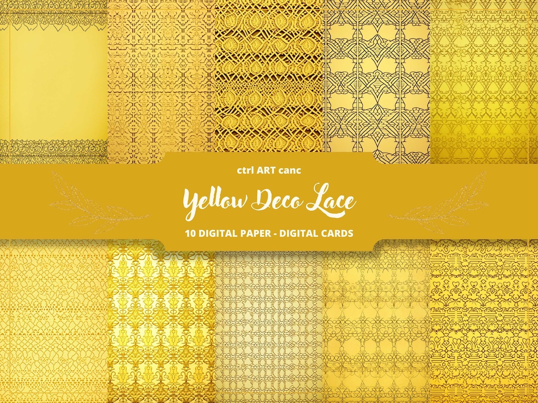 Yellow Deco Digital Paper Yellow Lace Paper for Scrapbook Junk Journal ...