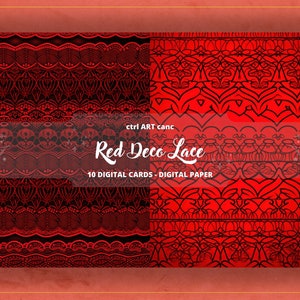 Red Deco Digital Paper Red Lace Paper for Scrapbook Junk Journal Paper ...