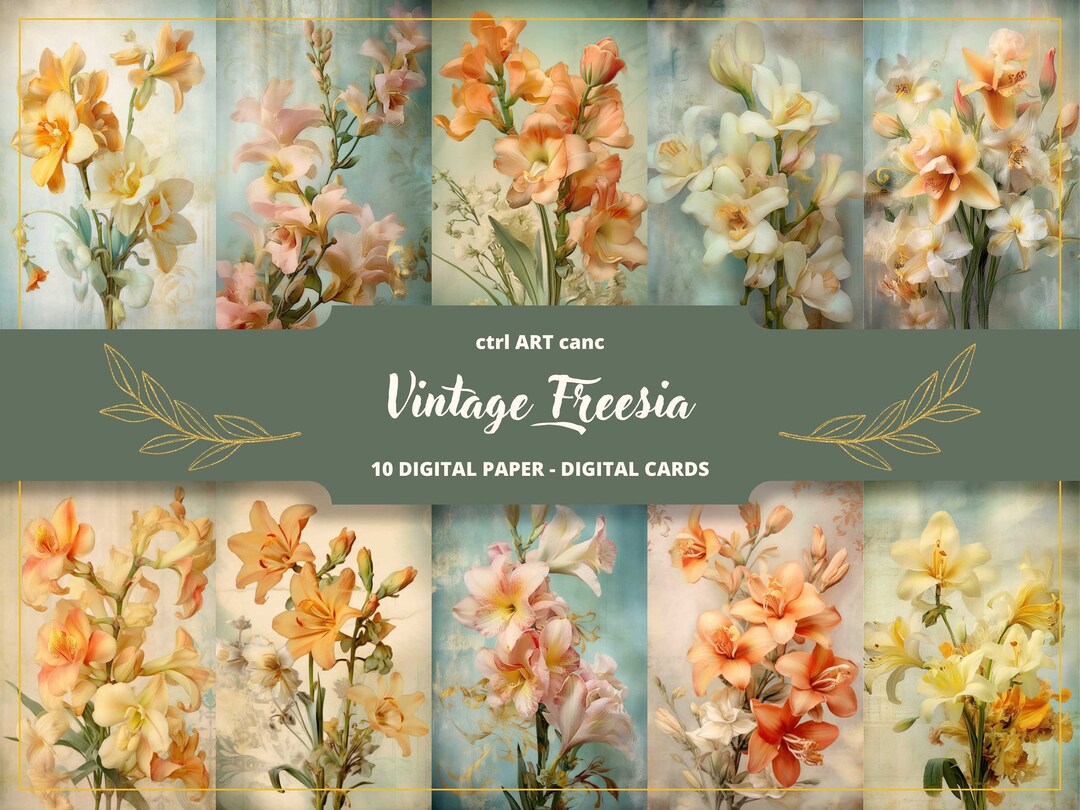 Vintage Freesia Printable, Freesia Digital Paper, Romantic Decor ...