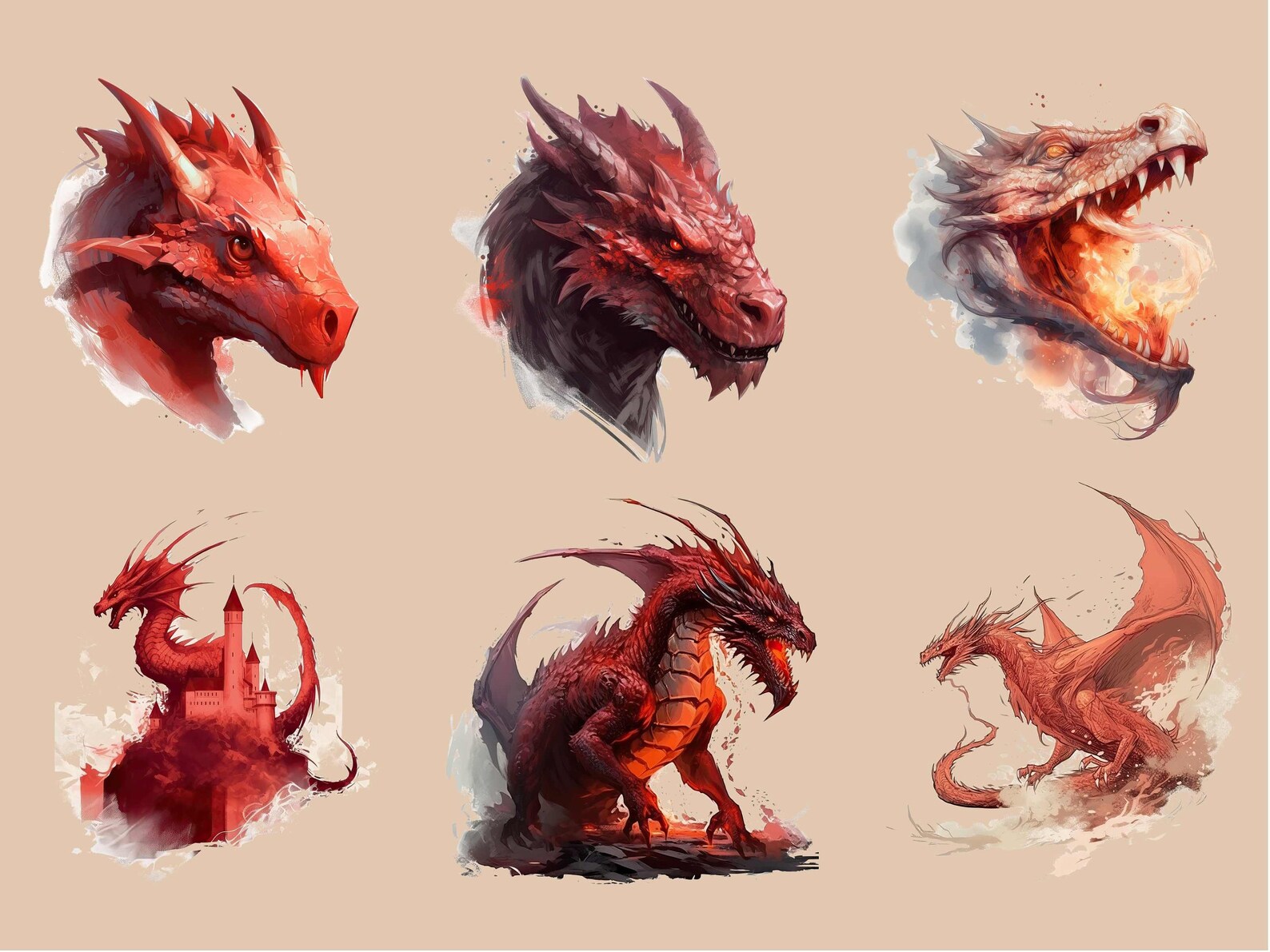 30 Red Dragon Clip Art Dragon Clipart Fantasy Clipart - Etsy