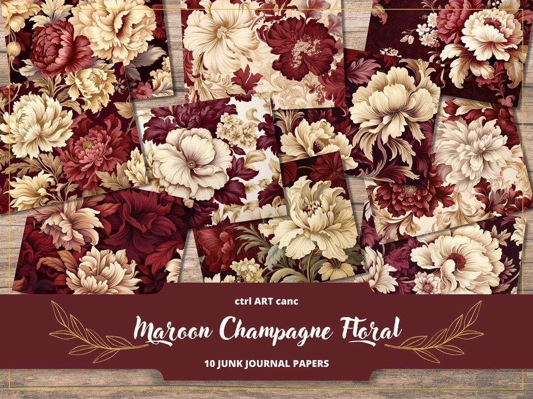 Red Floral Junk Journal Kit Printable Floral Paper Red Paper for ...