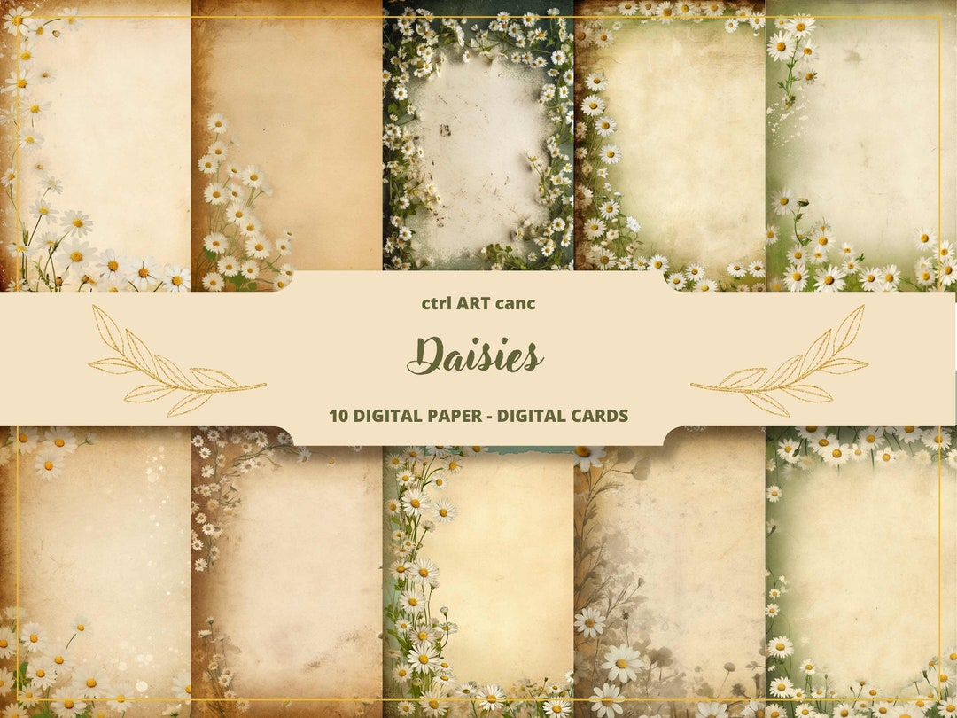 10 Daisies Printable Paper, Daisy Flowers Digital Paper, Daisy, Junk ...