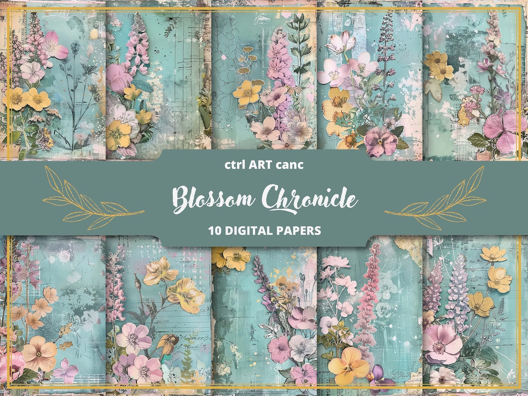 Teal Floral Junk Journal Kit Floral Scrapbook Paper Floral Paper for ...