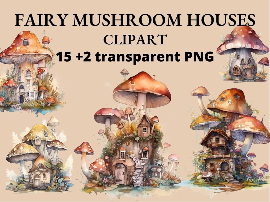 15 +2 Fairy Mushroom Houses Clip Art, Fantasy House, Magic World, Elf ...